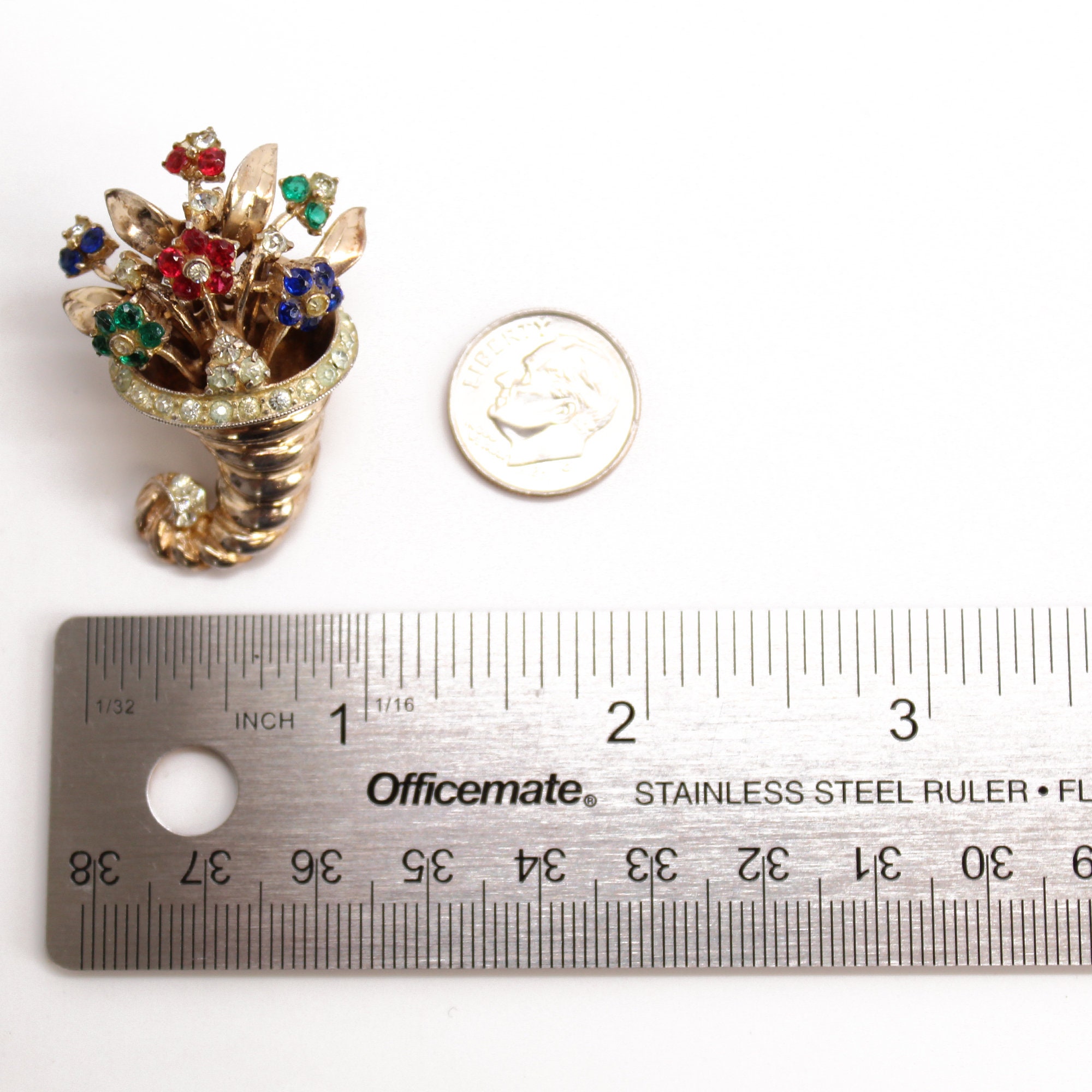 Coro Craft Sterling Gold Vermeil Jeweled Cornucopia Pin Clip - Etsy