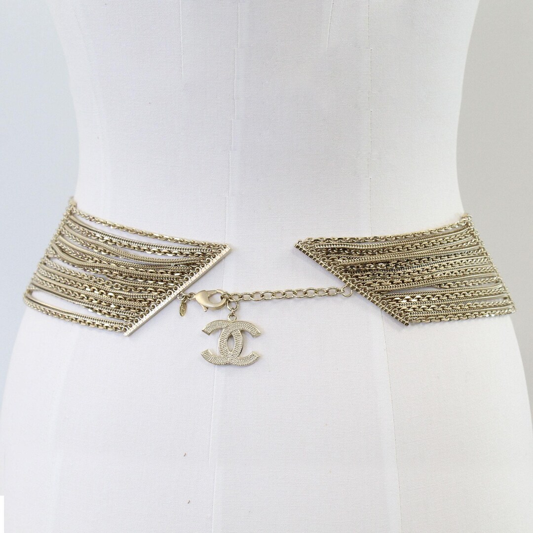 Vintage Chanel Gold Tone Multi-strand Chain Belt With CC Logo Charm - Etsy