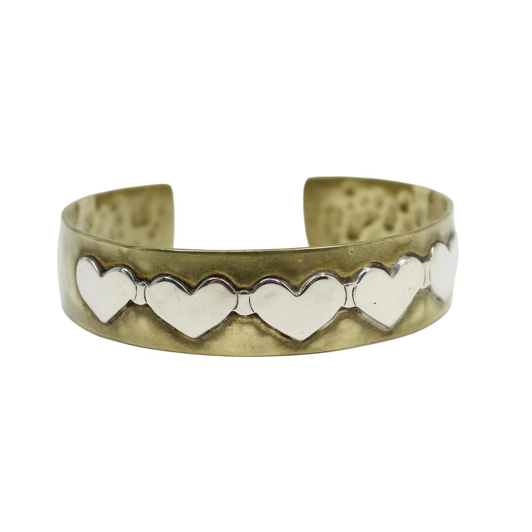 Signed Jeep Collins Sterling Silver Love Heart & Hammered Brass Cuff ...