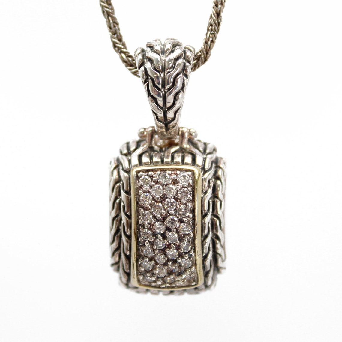 Sterling Silver Rectangular Pendant With Faux Diamonds - Etsy