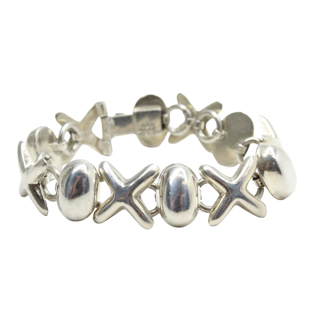 Mexican Sterling Silver XO Bracelet, Handmade Chunky Link Statement ...