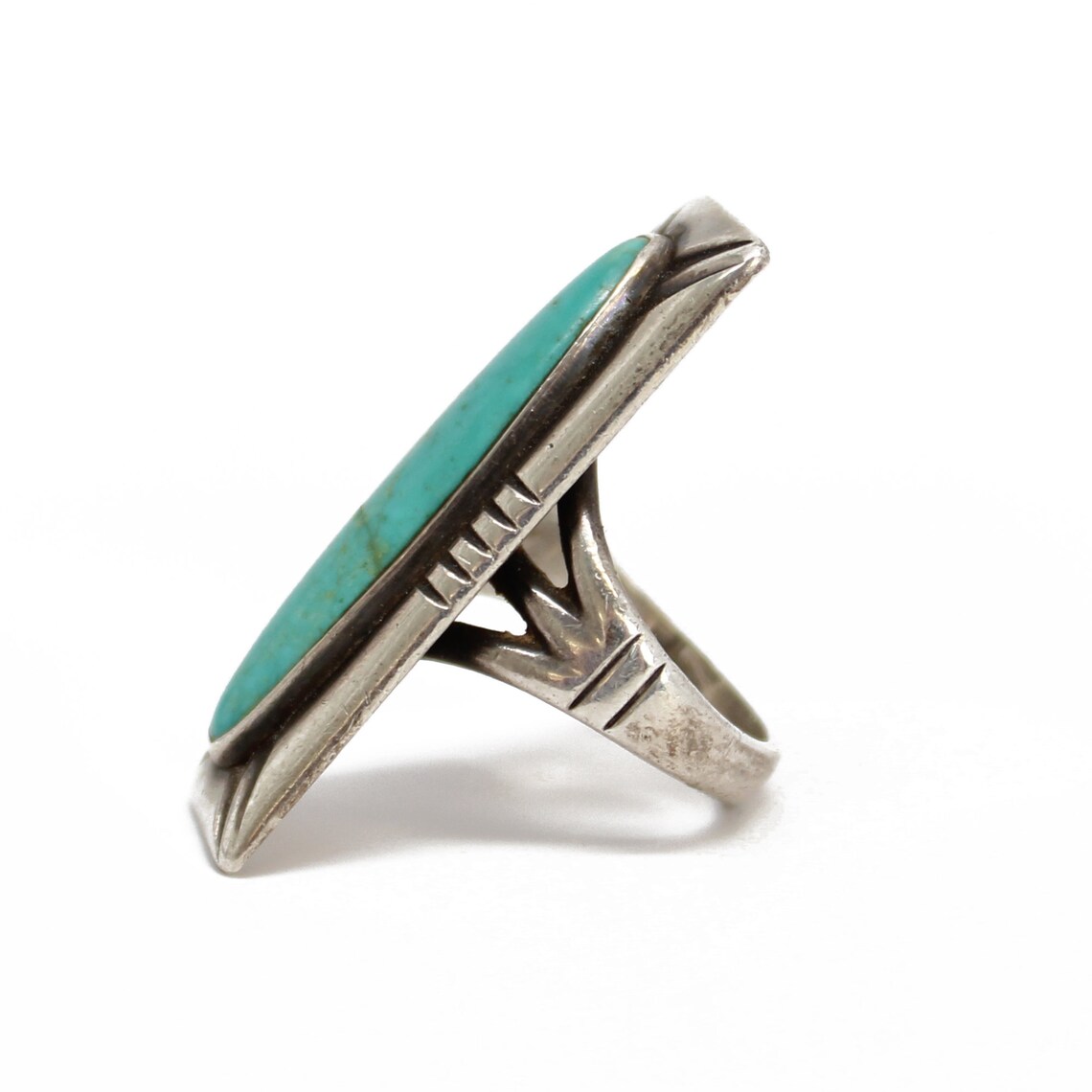 Vintage Rectangular Turquoise Ring Sterling Silver 5.0 US | Etsy