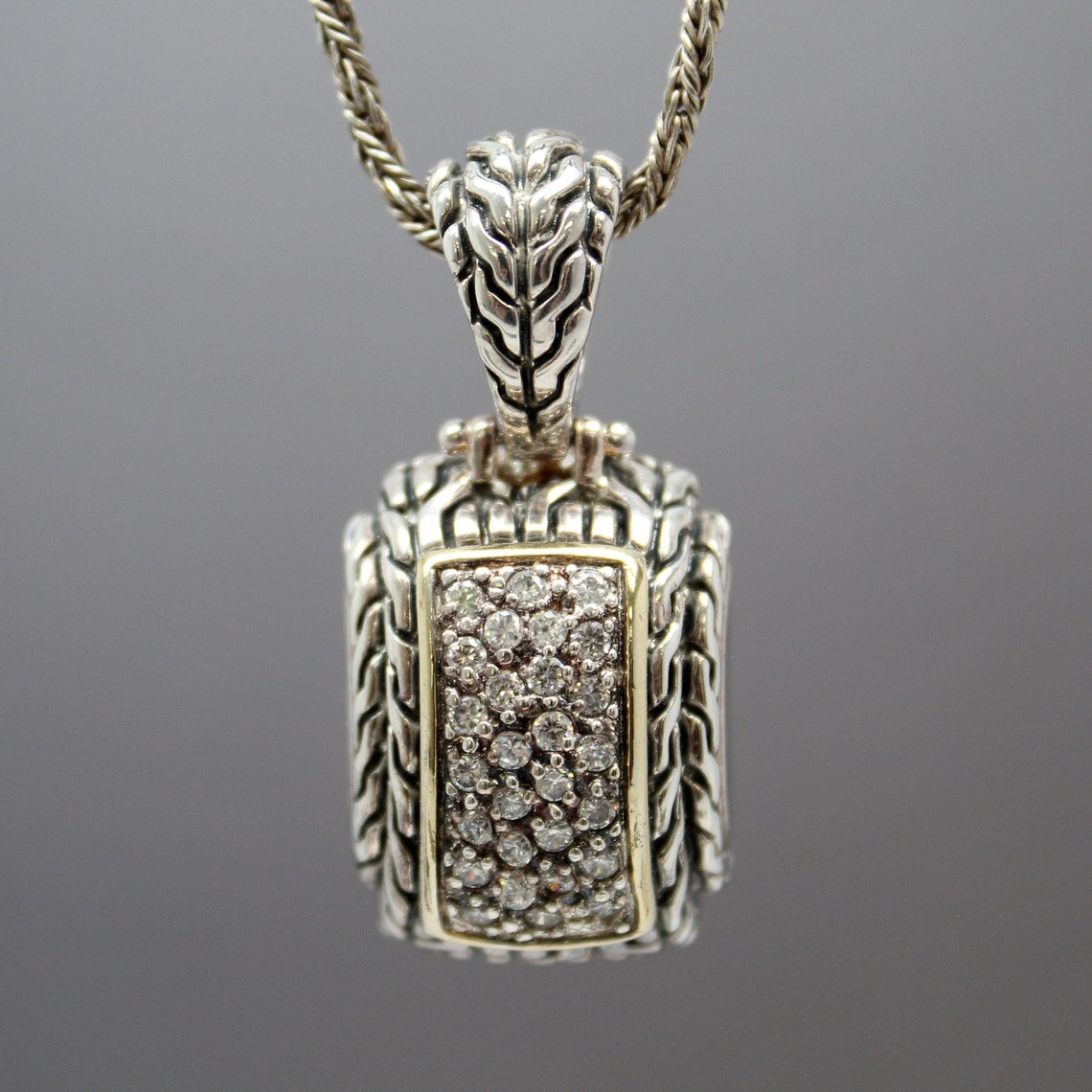 Sterling Silver Rectangular Pendant With Faux Diamonds - Etsy