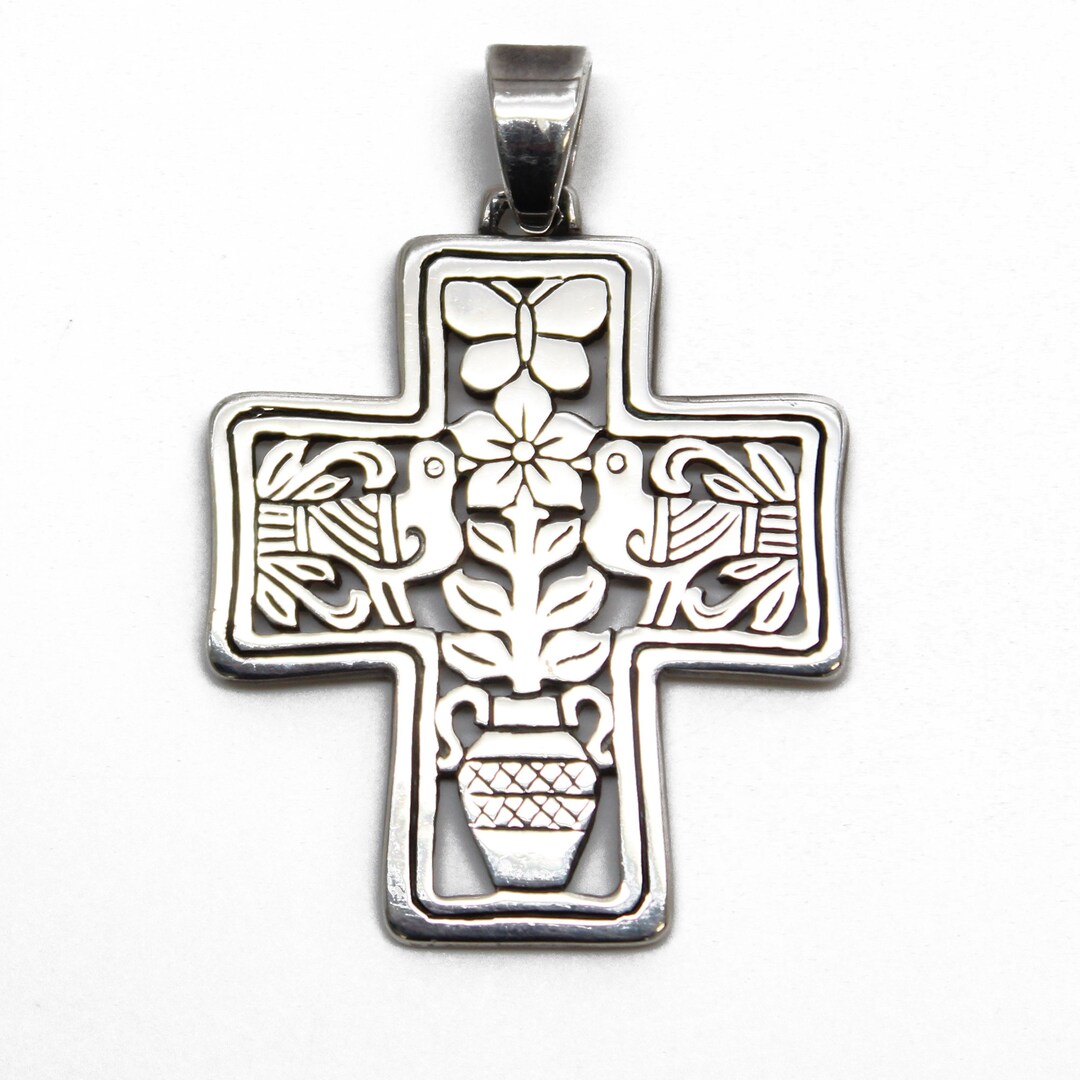 James Avery Retired Rare Sterling Silver Butterfly Bird Flower Cross ...
