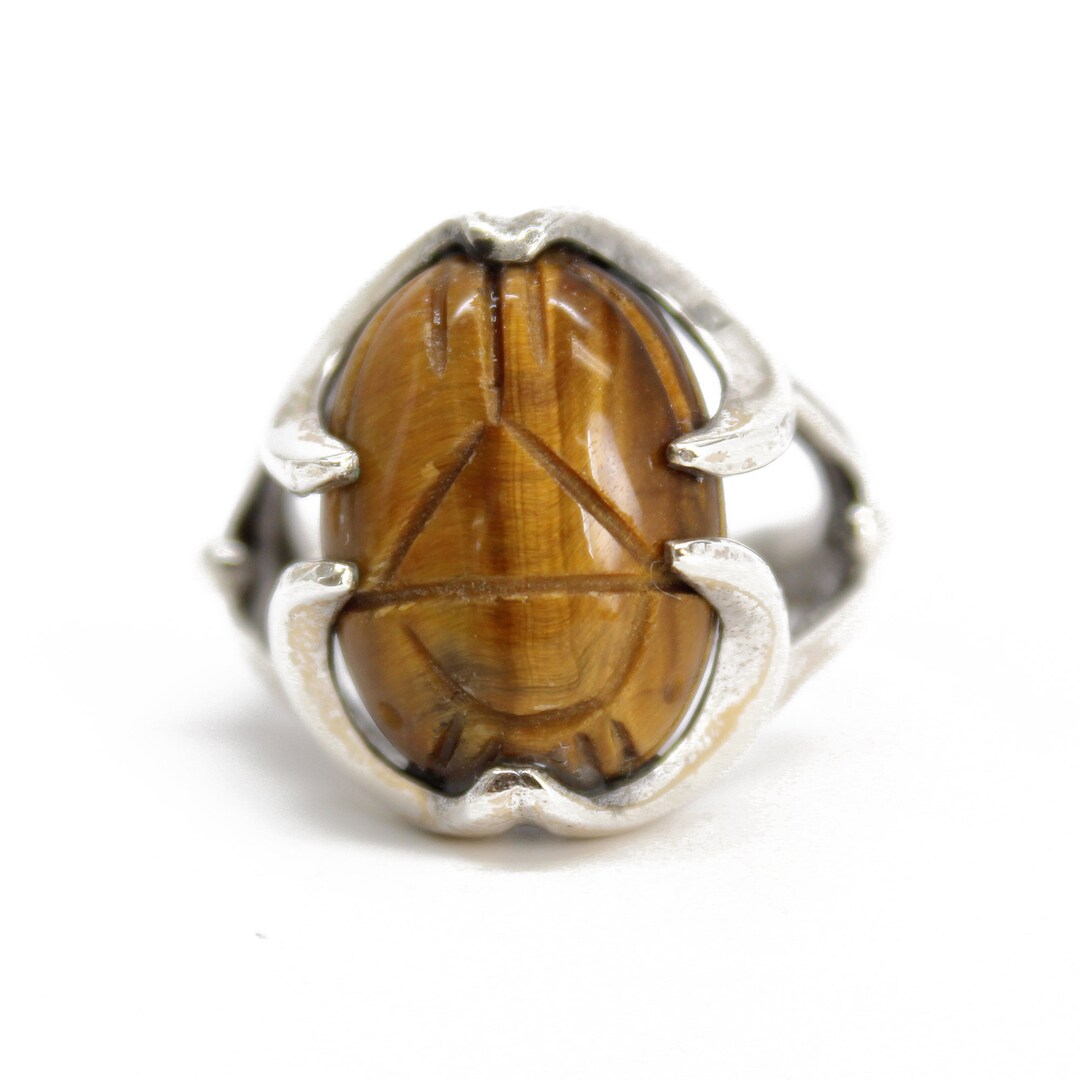 Hand Carved Tigers Eye Ring, 6 US, Sterling Silver Tigers Eye Jewelry ...