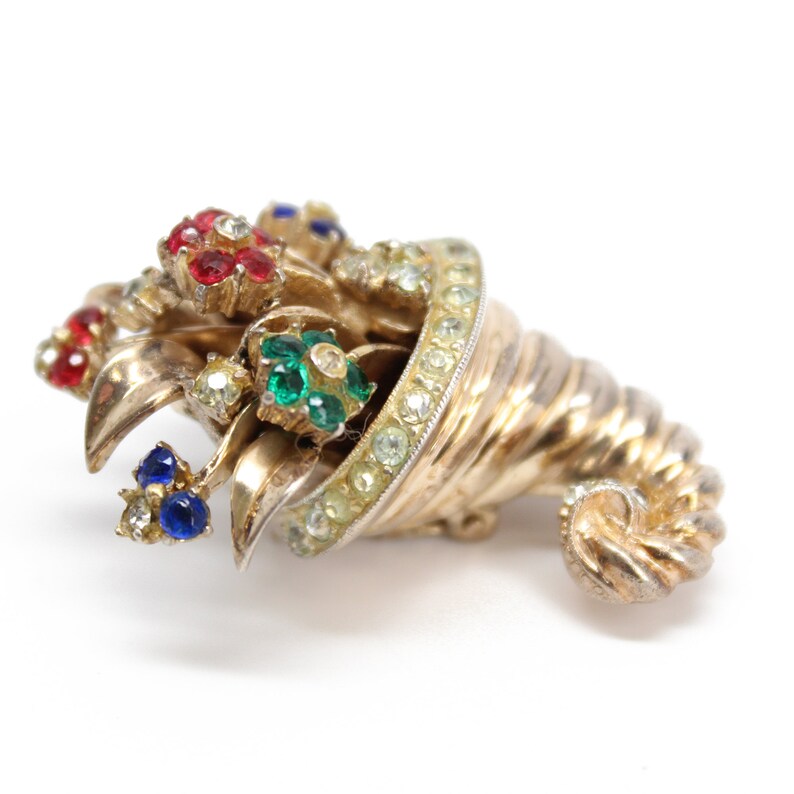 Coro Craft Sterling Gold Vermeil Jeweled Cornucopia Pin Clip - Etsy