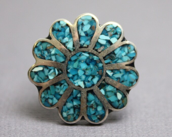 Vintage Turquoise Ring, Flower Ring, Antique Ring, Turquoise Flower ...