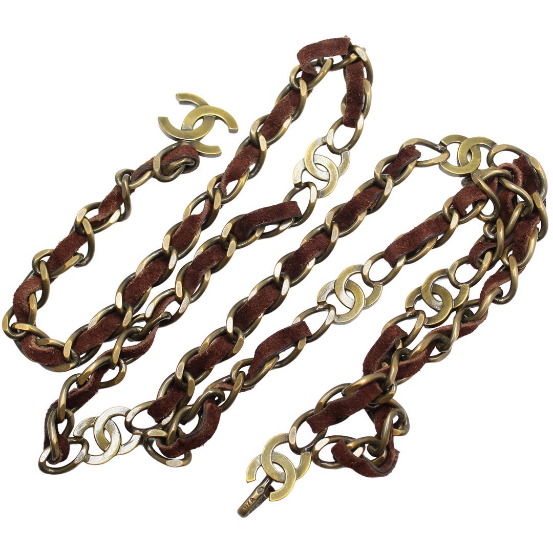 Coco Chanel Chain Belt Bronze Suede Leather CC Logo Buckle 33" Long ...