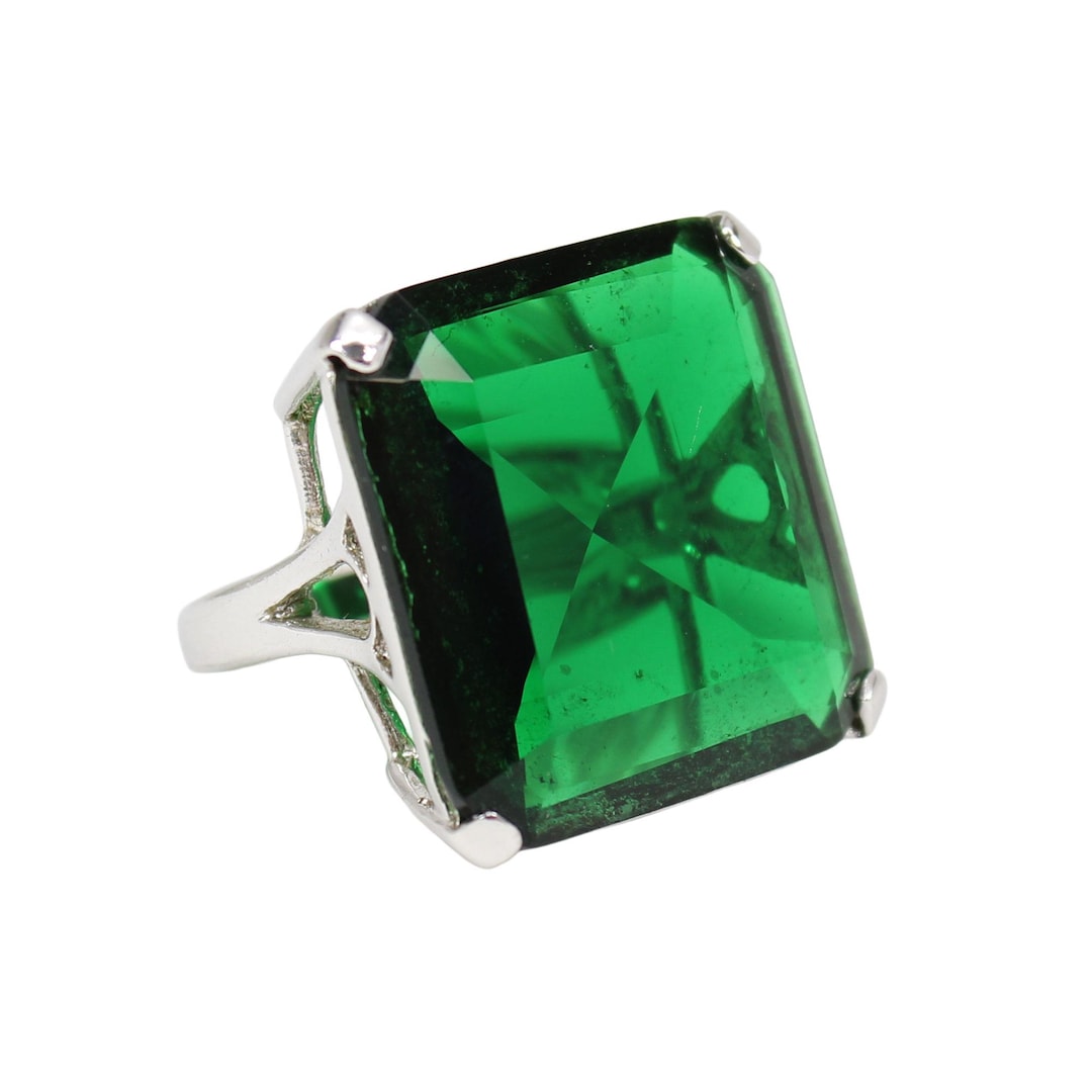 Big Green Crystal Cocktail Ring, 925 Sterling Silver, Square Cut ...