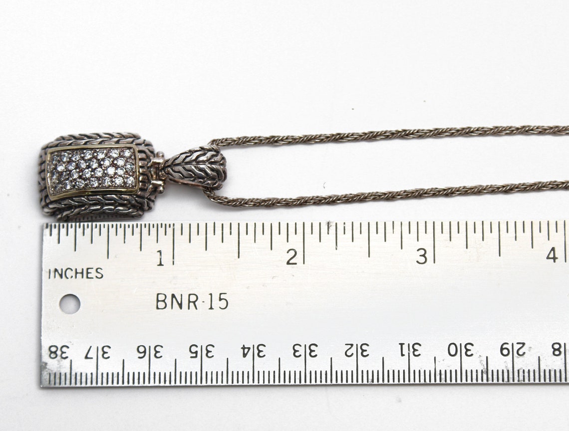 Sterling Silver Rectangular Pendant With Faux Diamonds - Etsy