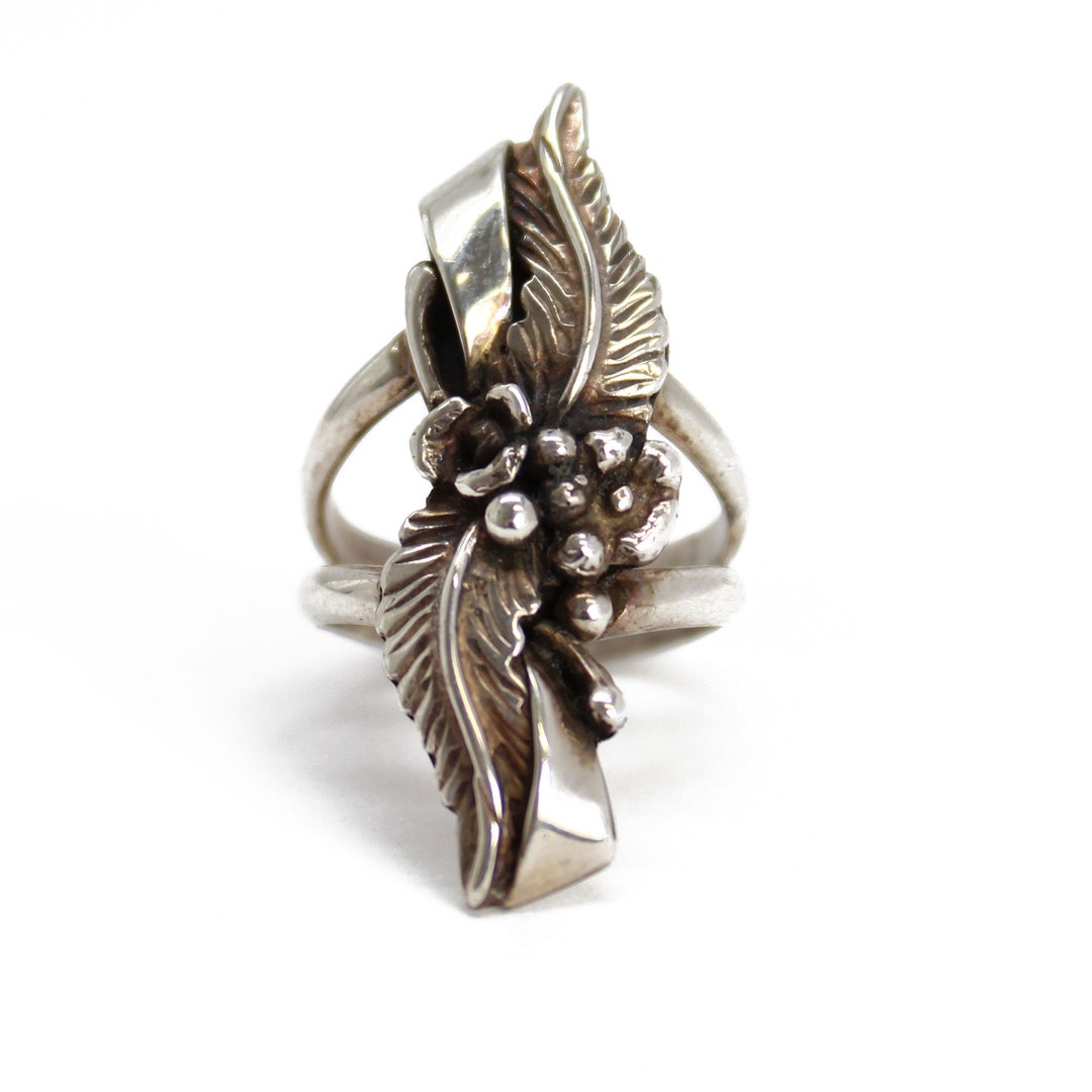 Sterling Silver Floral Swag Ring, Size 6.5 US, Signed ERB Jewelry ...