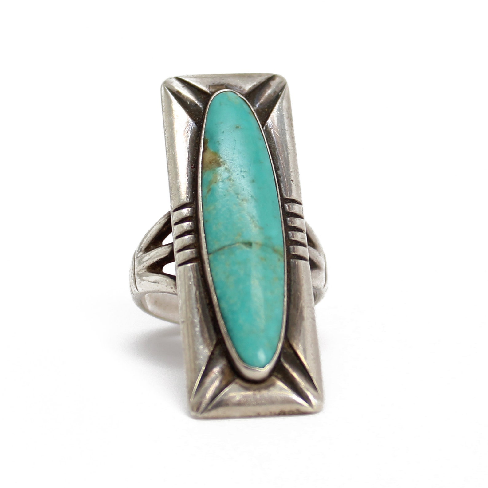 Vintage Rectangular Turquoise Ring Sterling Silver 5.0 US - Etsy