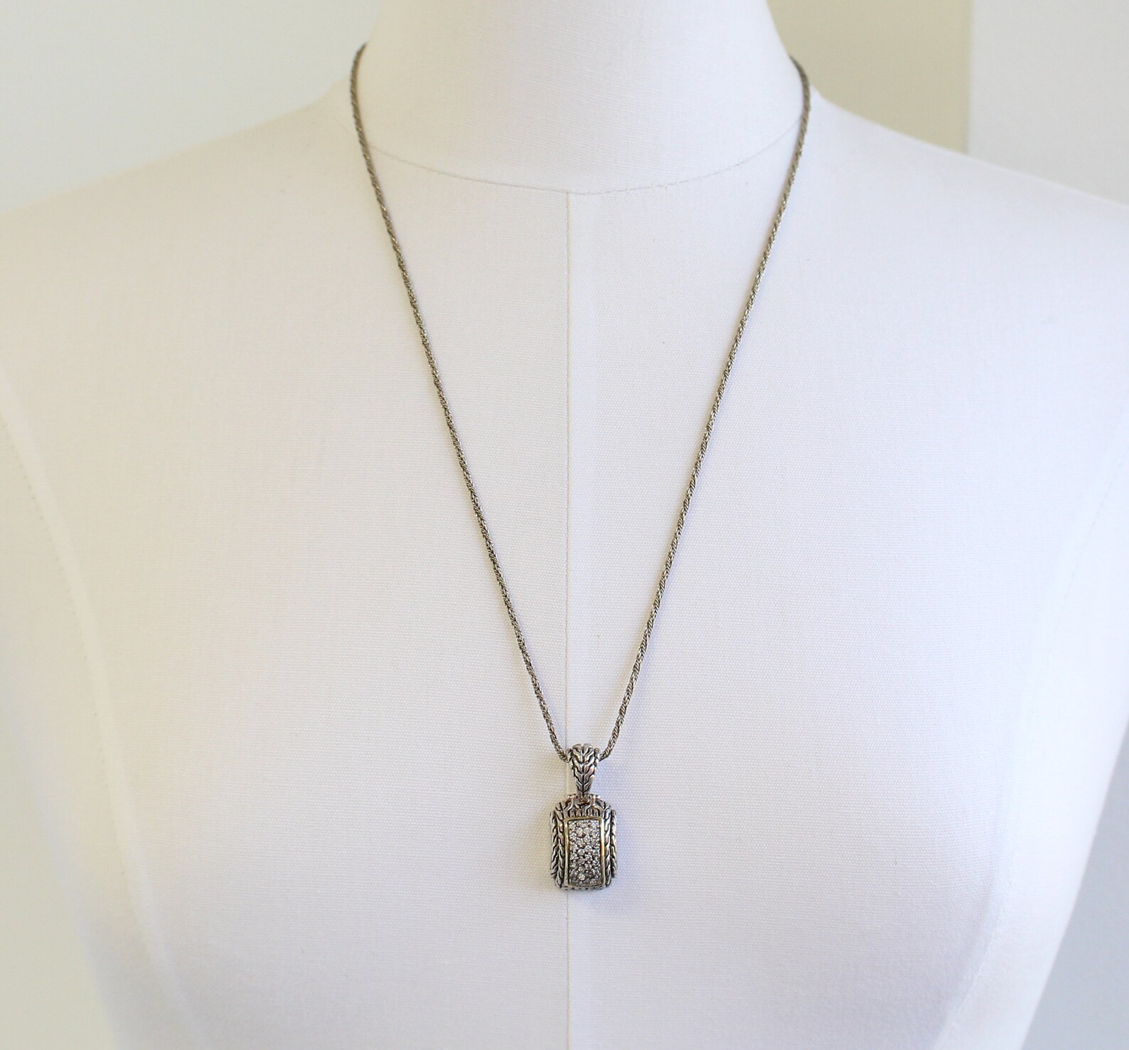 Sterling Silver Rectangular Pendant With Faux Diamonds - Etsy