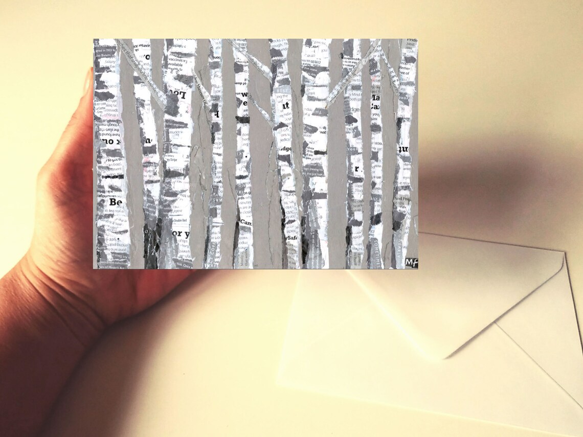 Silver Birches Torn Paper Collage Art Greetings Card A6 | Etsy UK
