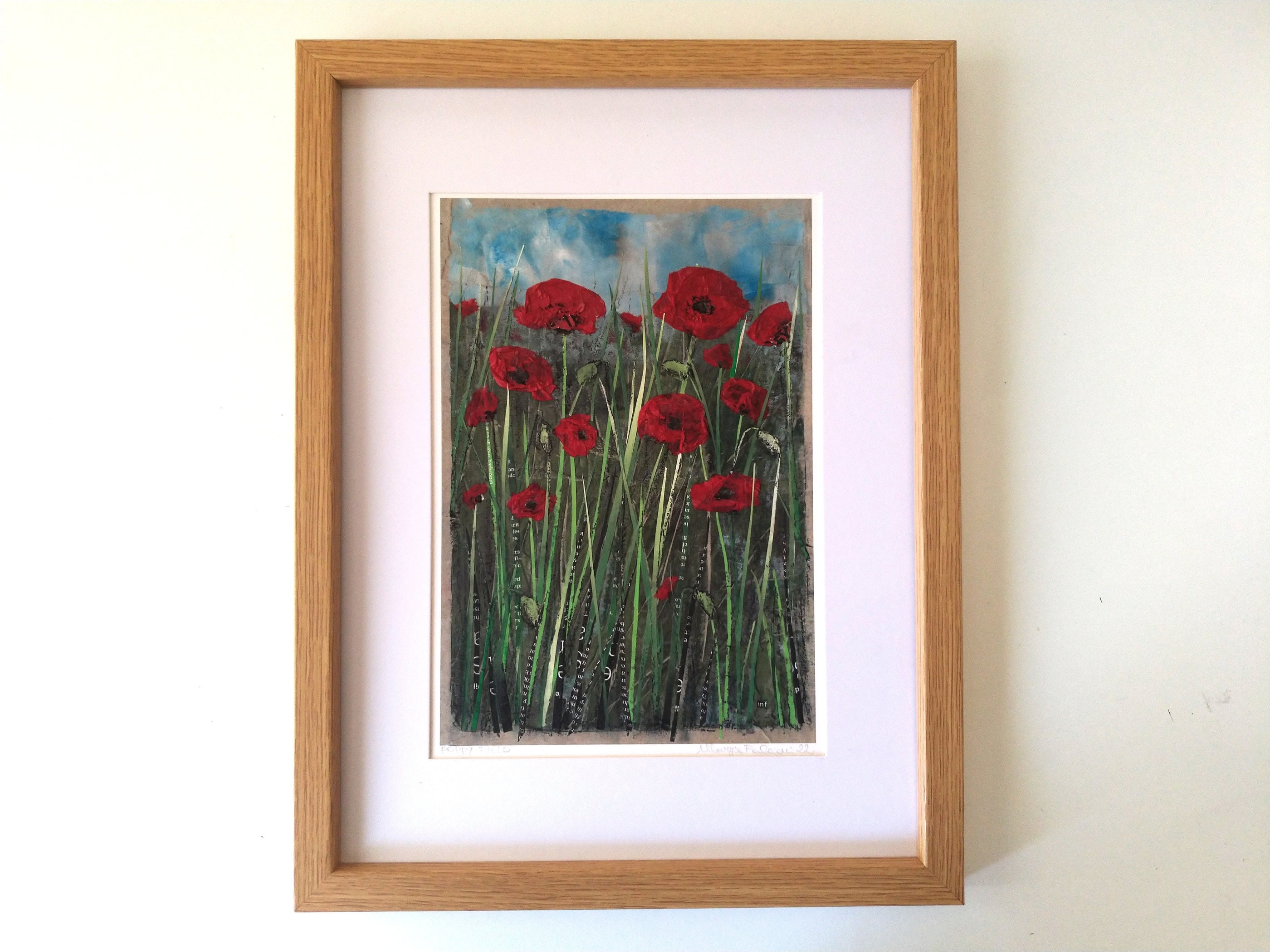 Poppy Field, Collage Art Print by Artist Marzia Falcioni, Poppies Print ...