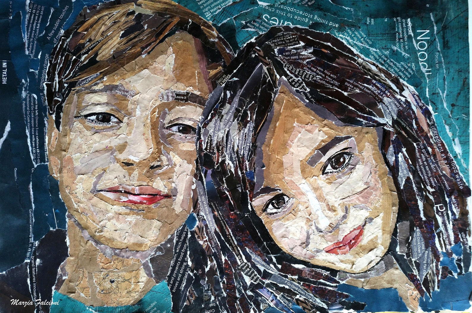 Custom Torn Paper Collage Portrait in A3 of Two People From - Etsy
