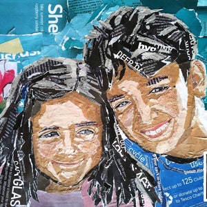 Custom Torn Paper Collage Portrait in A3 of Two People From Photo by ...