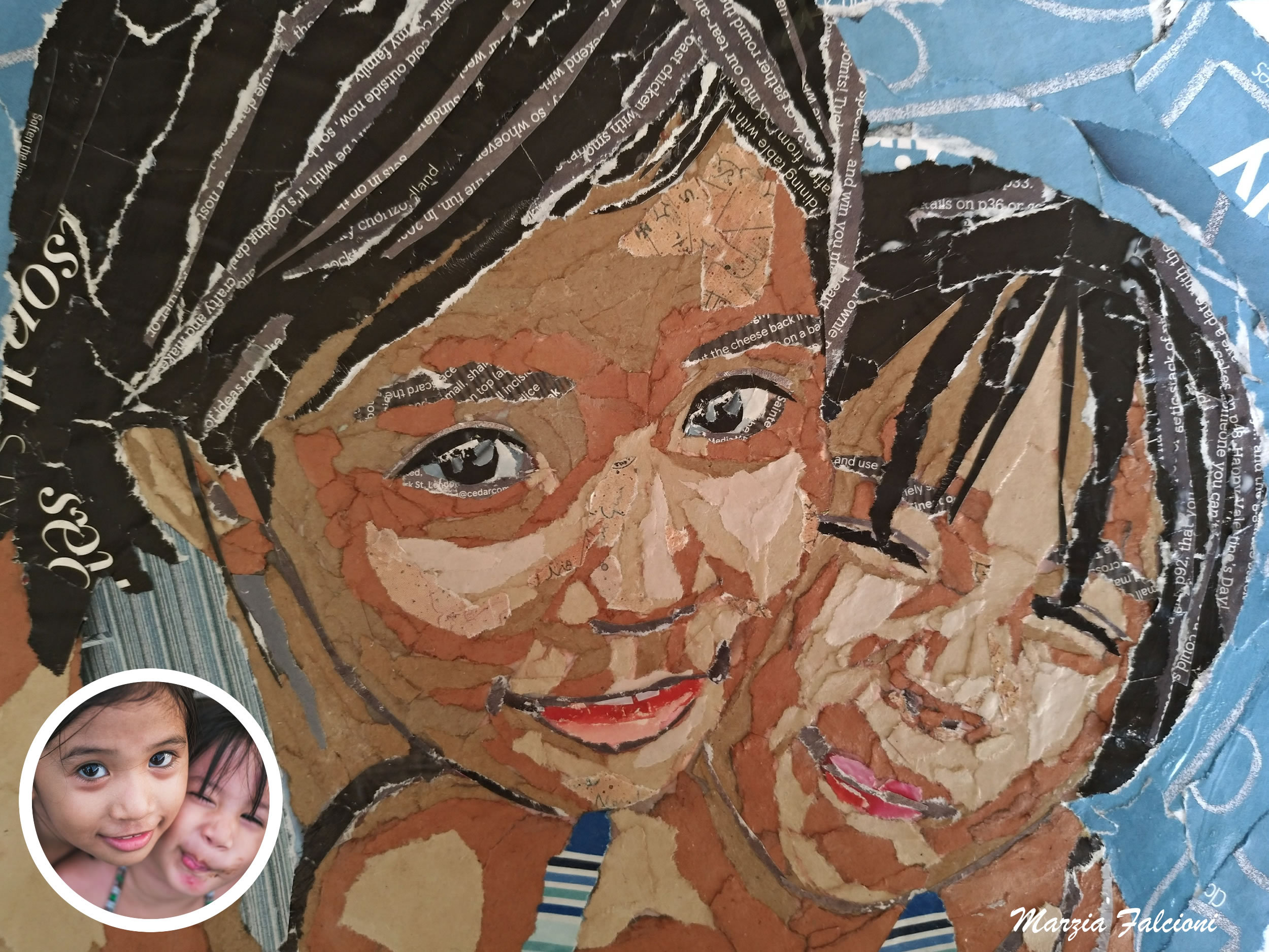 Custom Torn Paper Collage Portrait in A3 of Two People From Photo by ...