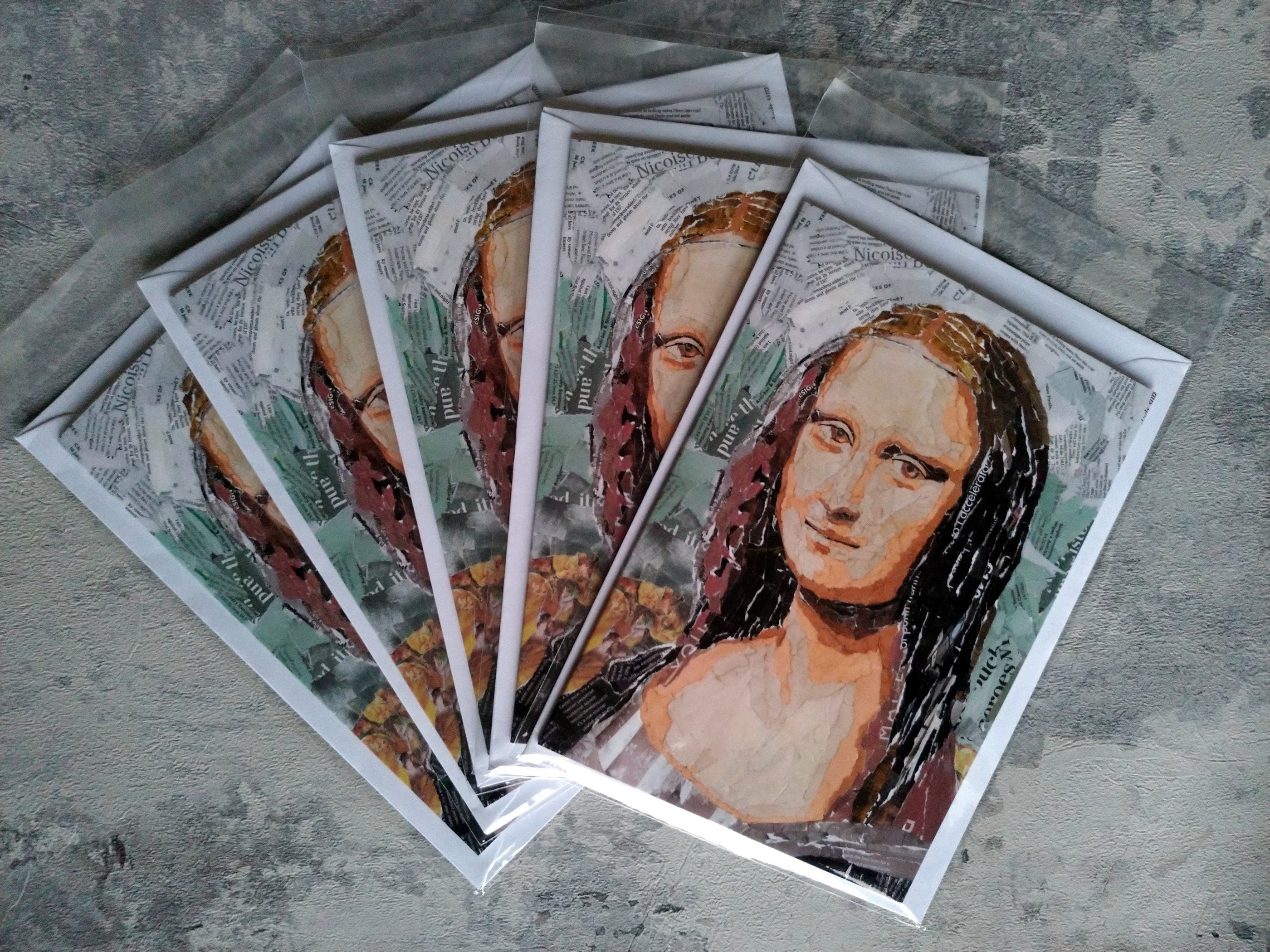 Paper Mona Lisa, Torn Paper Collage Art Greetings Card, A6, by Artist ...