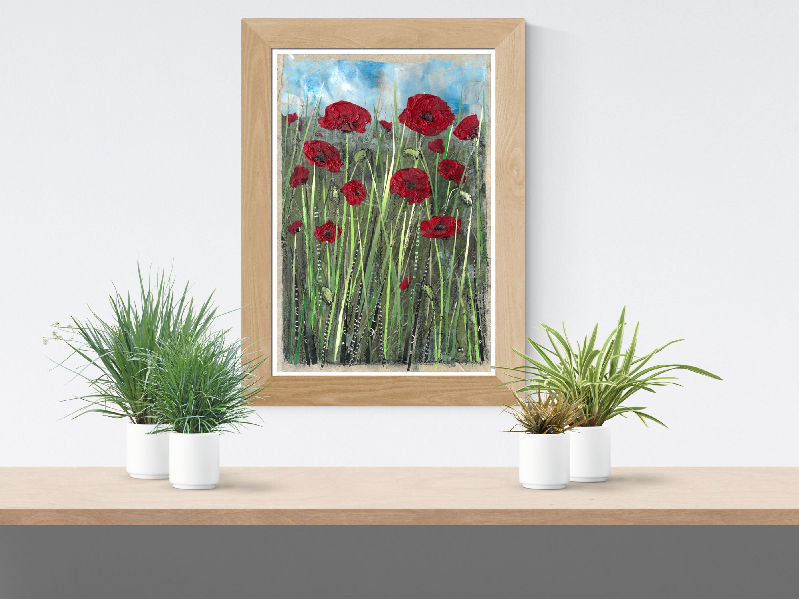 Poppy Field, Collage Art Print by Artist Marzia Falcioni, Poppies Print ...