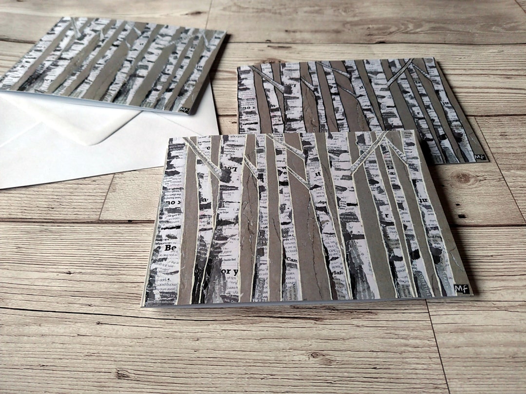 Silver Birches, Torn Paper Collage Art Greeting Card, A6, One, by ...