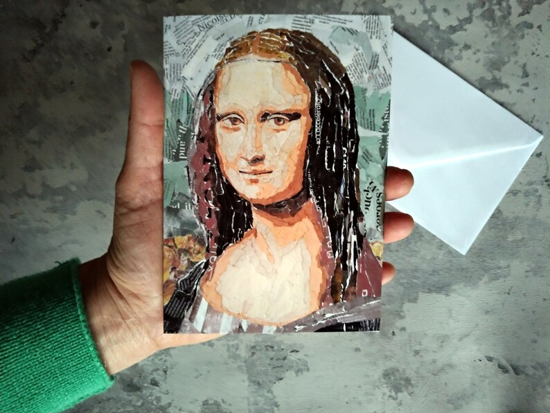 Paper Mona Lisa torn paper collage art greetings card A6 | Etsy España