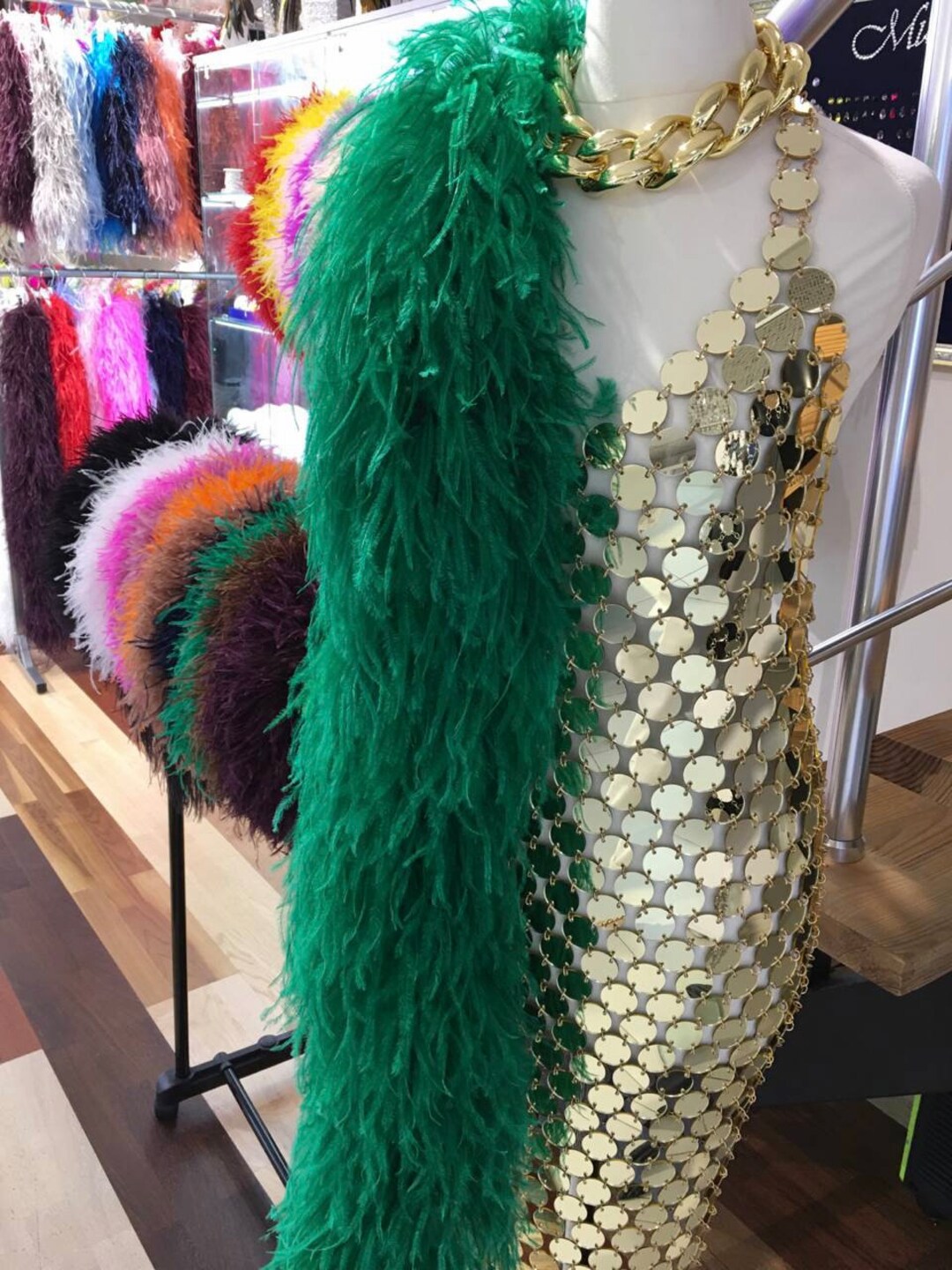 High Quality Ostrich Feather Boa Six Ply, TM "glamora". Green Boa, Grey ...