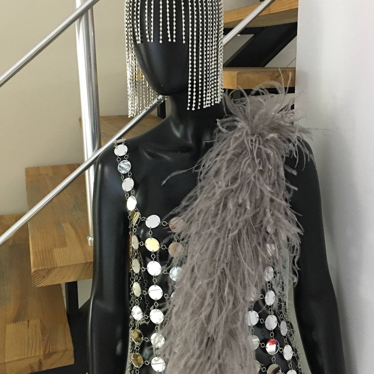 High Quality Ostrich Feather Boa Six Ply, TM "glamora". Green Boa, Grey ...
