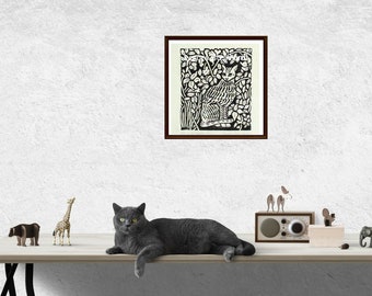 Cat block print | Etsy