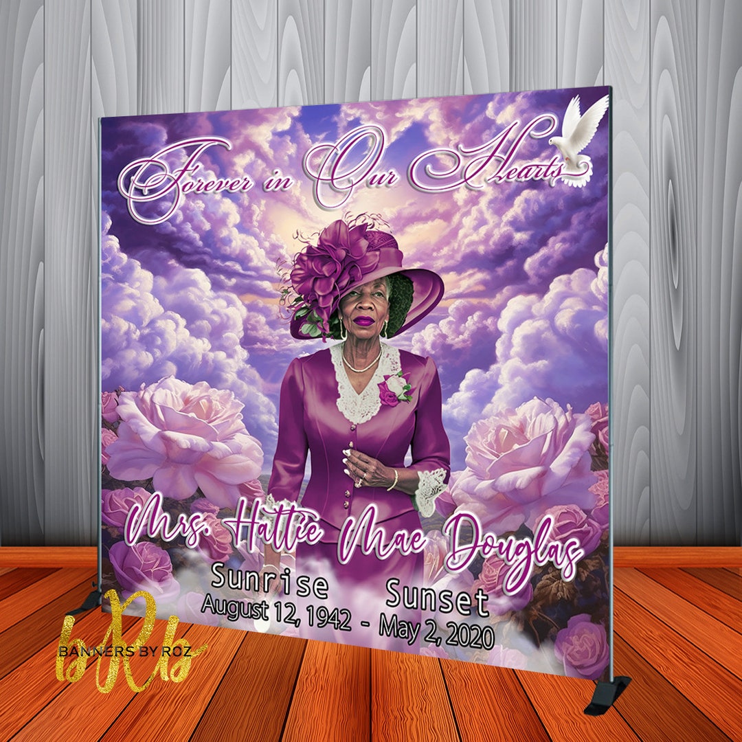 Purple and Pink Memorial Funeral Backdrop - in Loving Memory Banner to ...