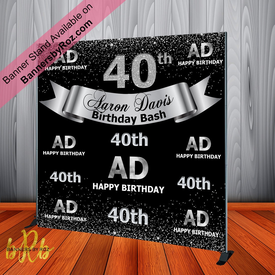 Step and Repeat Black and Silver Backdrop for 50th Birthday, 40th ...