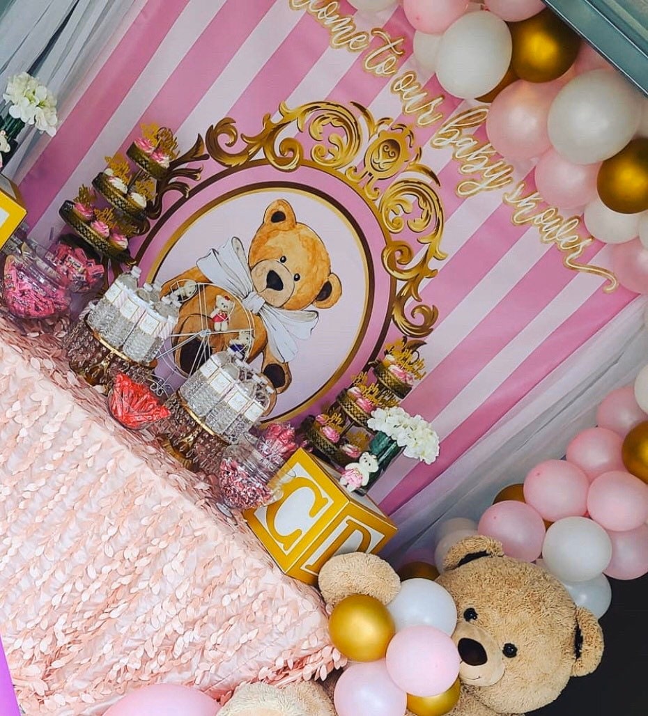 Teddy Bear Backdrop Pink for Baby Shower or First Birthday | Etsy