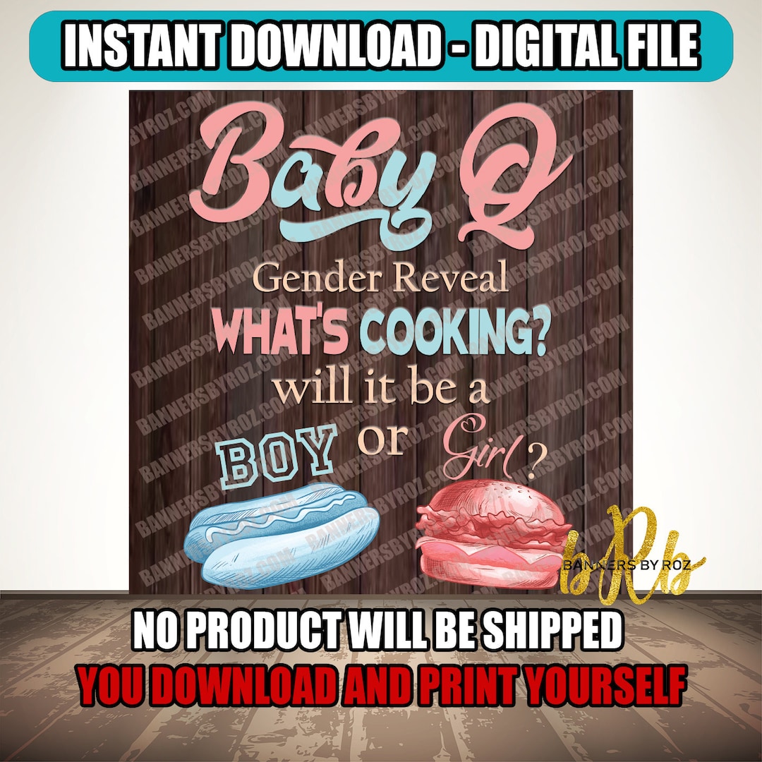 Baby Q Gender Reveal Backdrop DIGITAL FILE - Instant Download. Barbecue ...