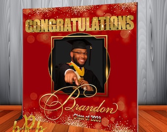 PRINTED or DIGITAL Red Gold Graduation Graduation Backdrop Red E ...