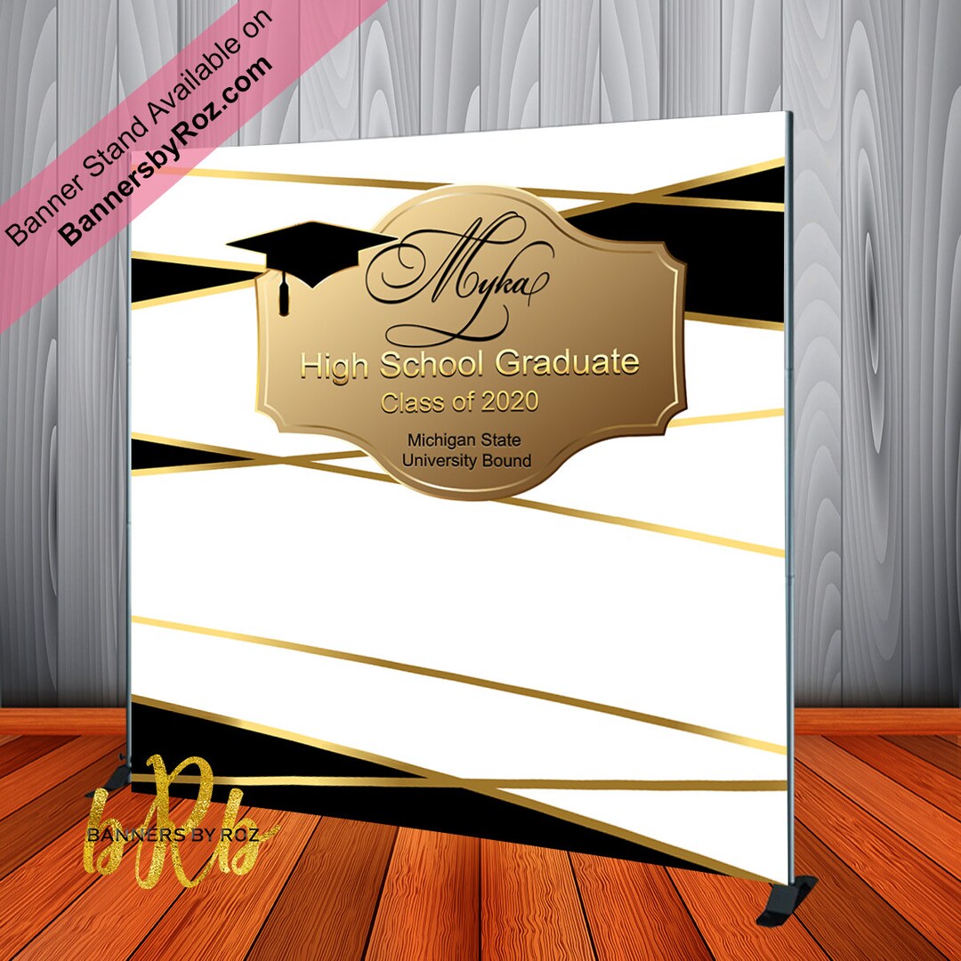 Graduation Backdrop Black Gold Lines - Step and Repeat Personalized ...