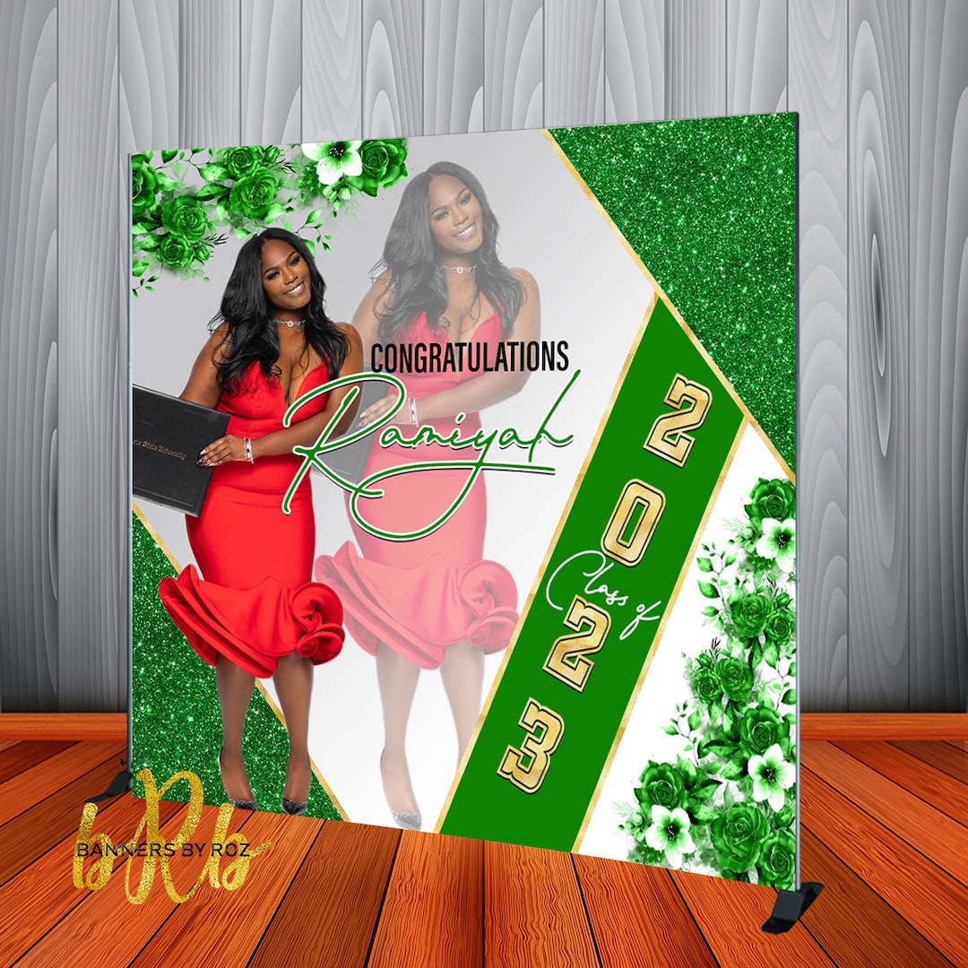 Graduation Photo Backdrop Green and Gold Floral - Personalized ...