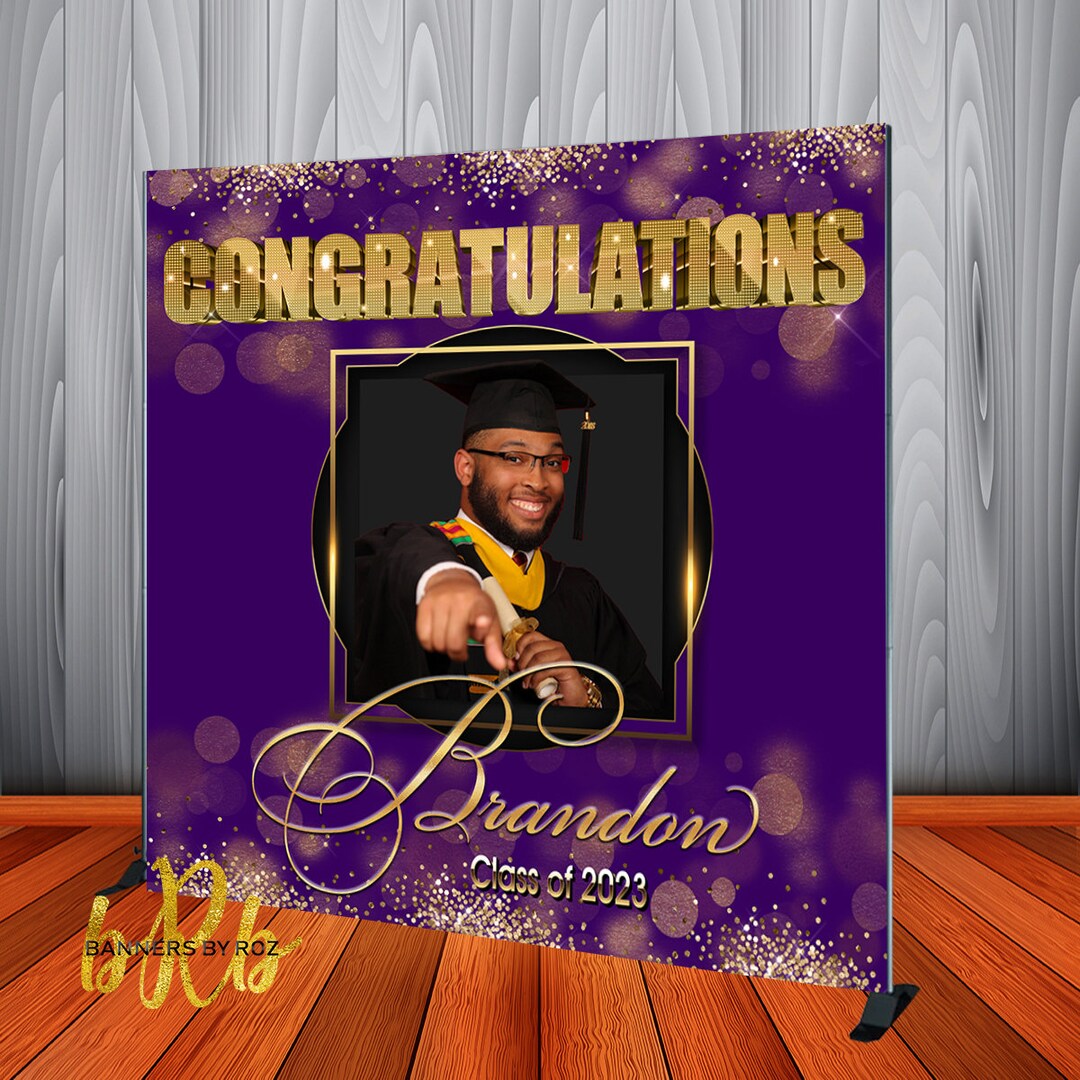 Prom or Graduation Photo Backdrop Purple and Gold Bokeh - Personalized ...