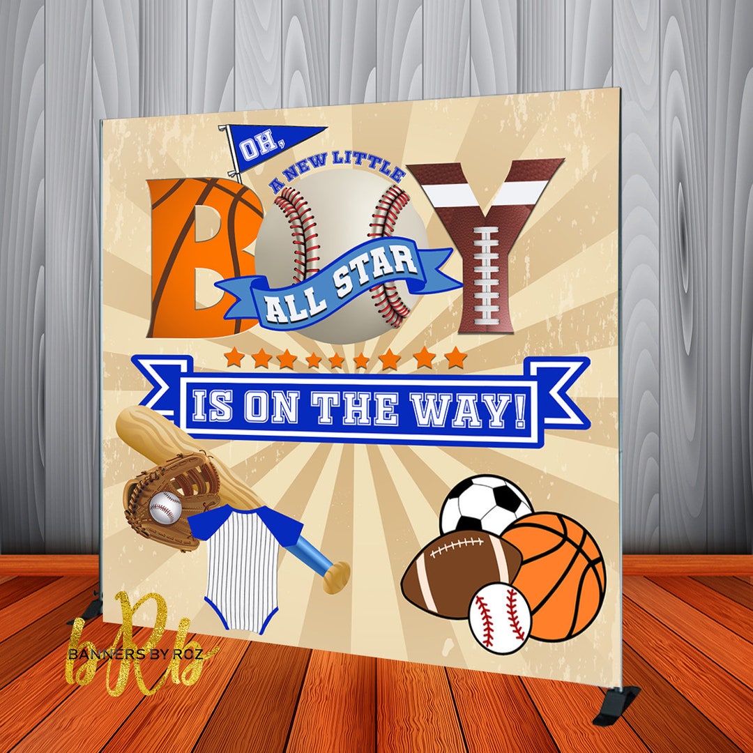 All Star Sports Baby Shower Backdrop - Also Can Be Personalized ...