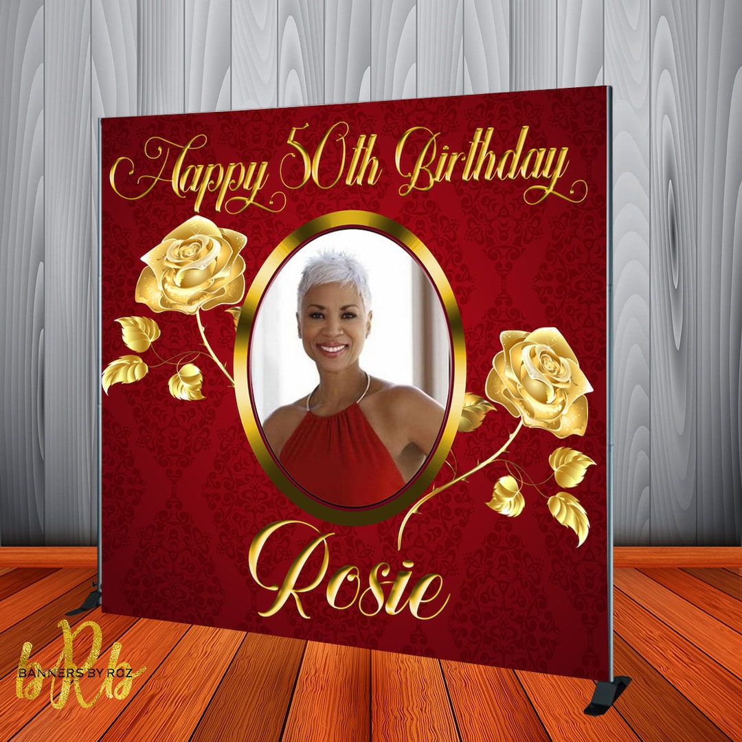 Golden Floral Step and Repeat Backdrop for 60th Birthday, 50th Birthday ...