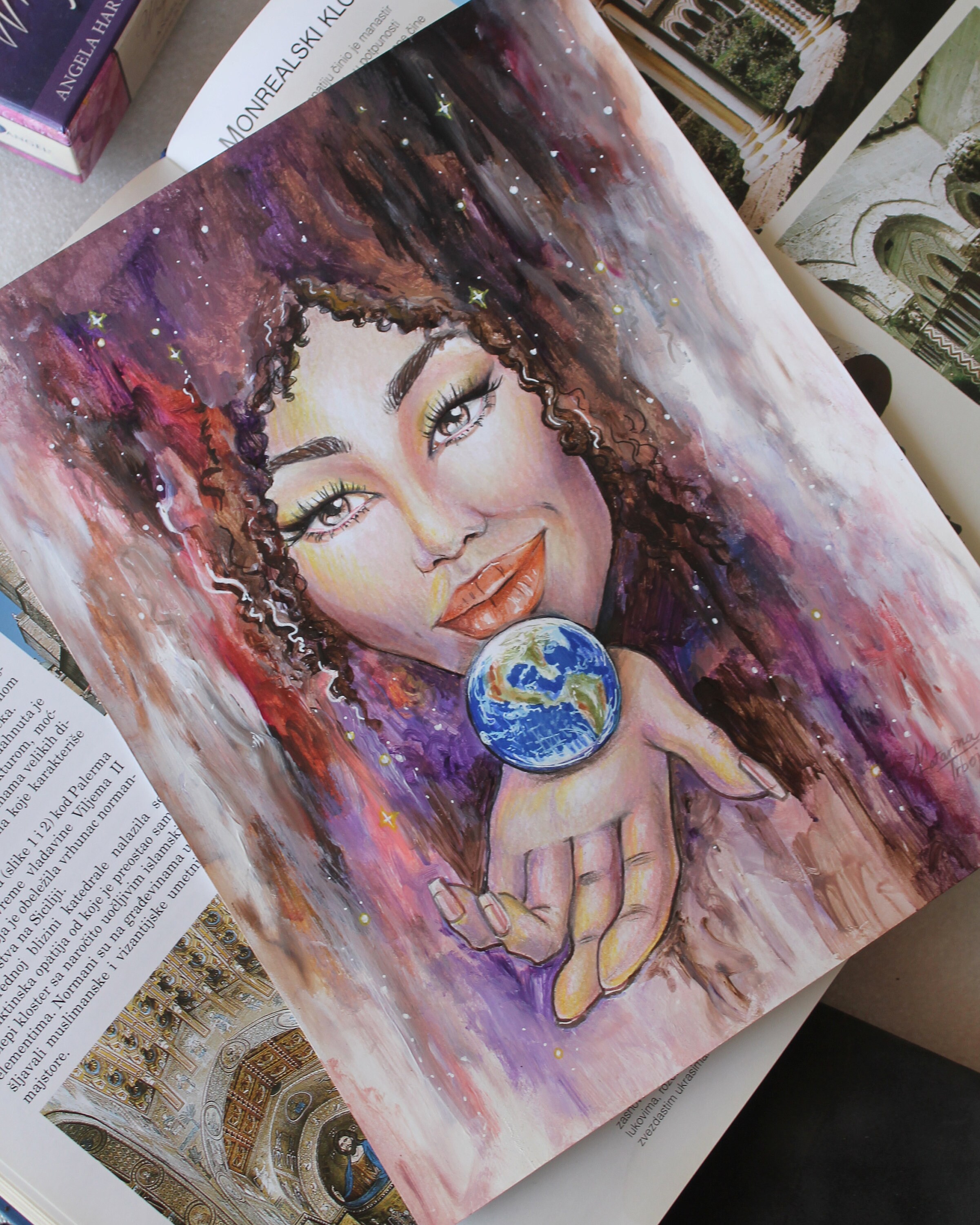 Art & Collectibles Acrylic Woman Portrait Original Artwork Colored ...