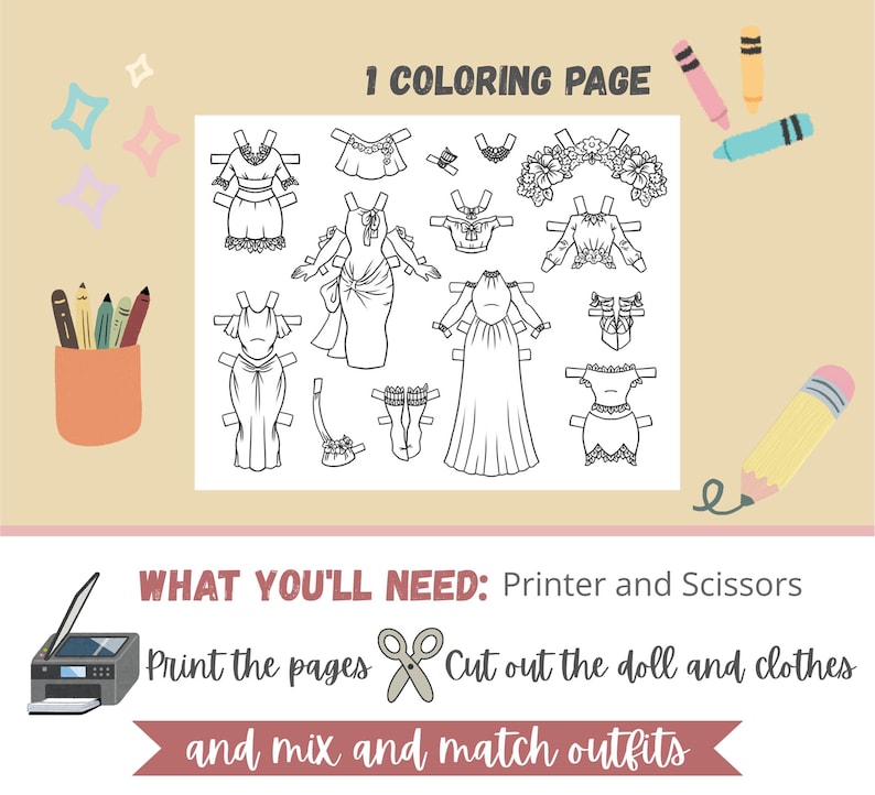 Printable Fairy Paper Doll With 40 Clothing Pieces and Coloring Page ...