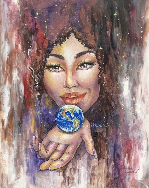 Art & Collectibles Acrylic Woman Portrait Original Artwork Colored ...