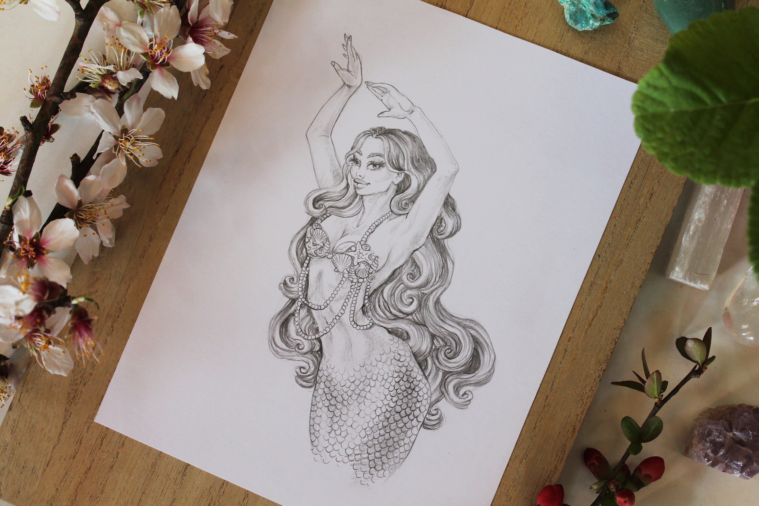 Mermaid Pencil Illustration Original Graphite Pencil Drawing - Etsy