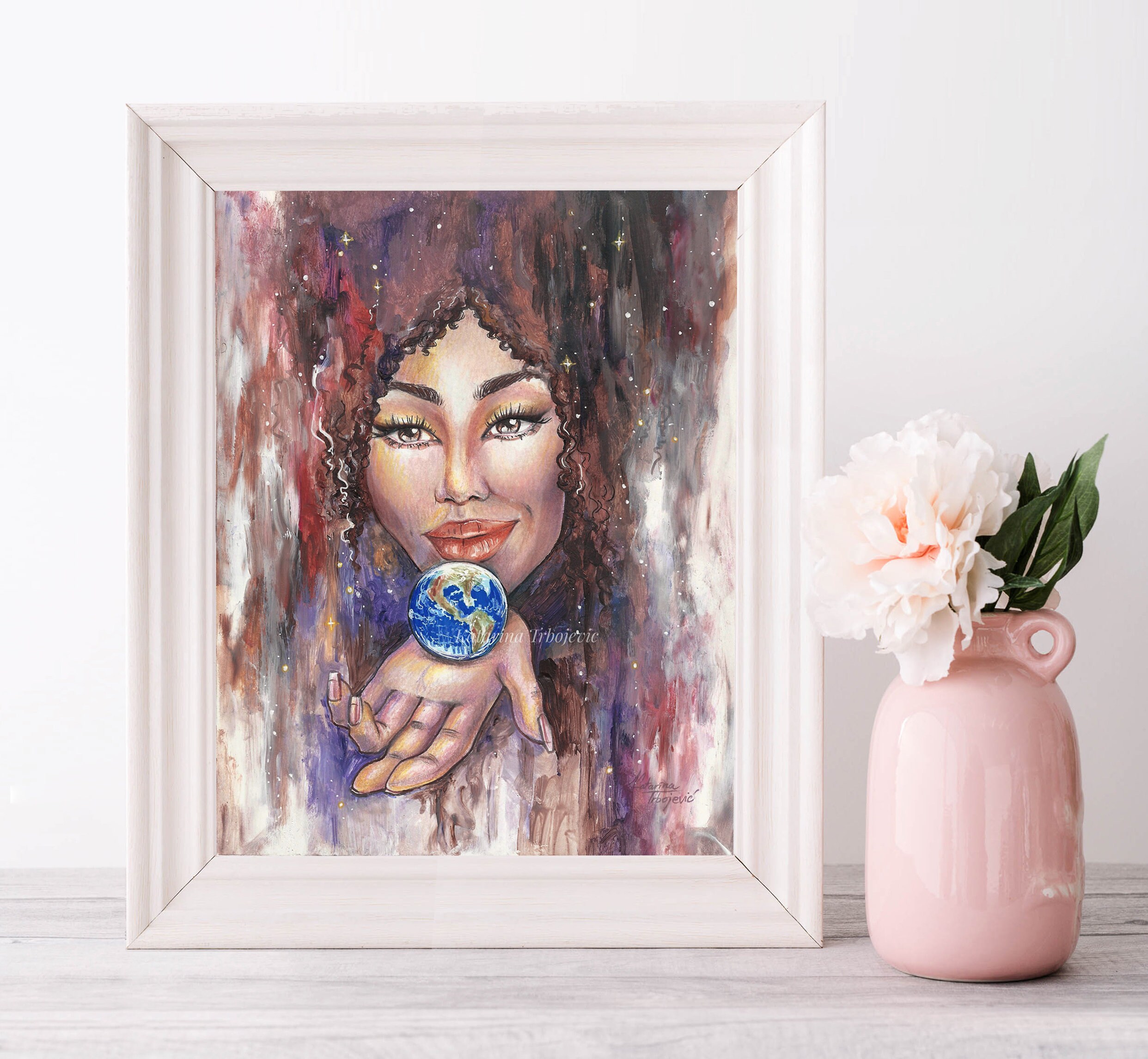 Art & Collectibles Acrylic Woman Portrait Original Artwork Colored ...