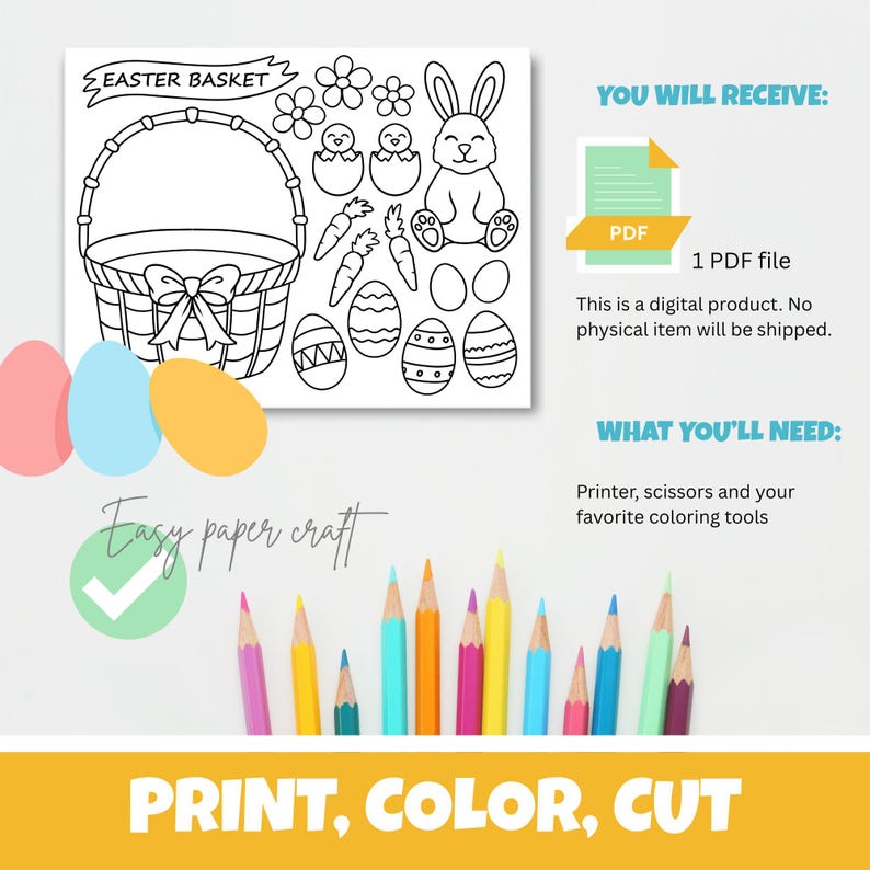 Easter Basket Craft for Kids - Easy Printable Paper Coloring DIY ...