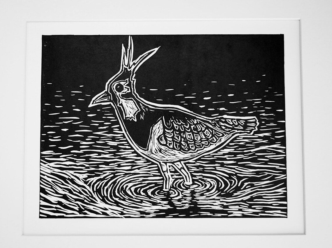Lapwing Print// Lino Cut//black and White// Original// Birthday Gift ...
