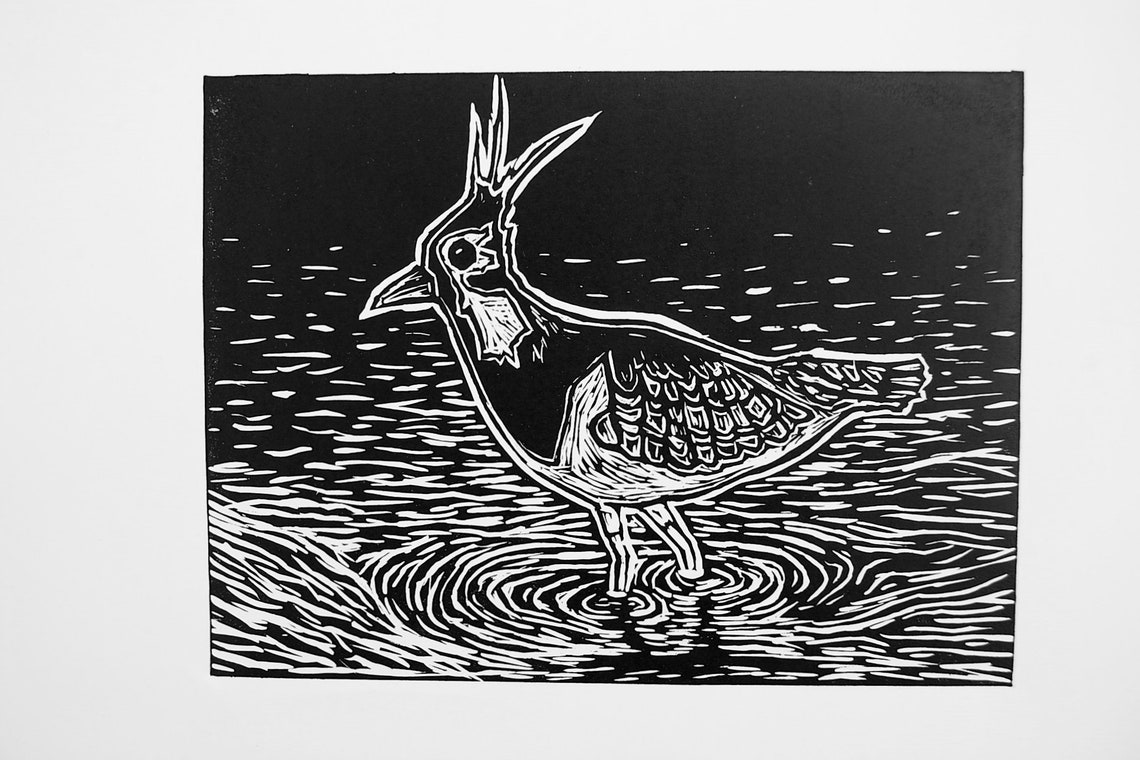 Lapwing Print// Lino Cut//black and White// Original// Birthday Gift ...