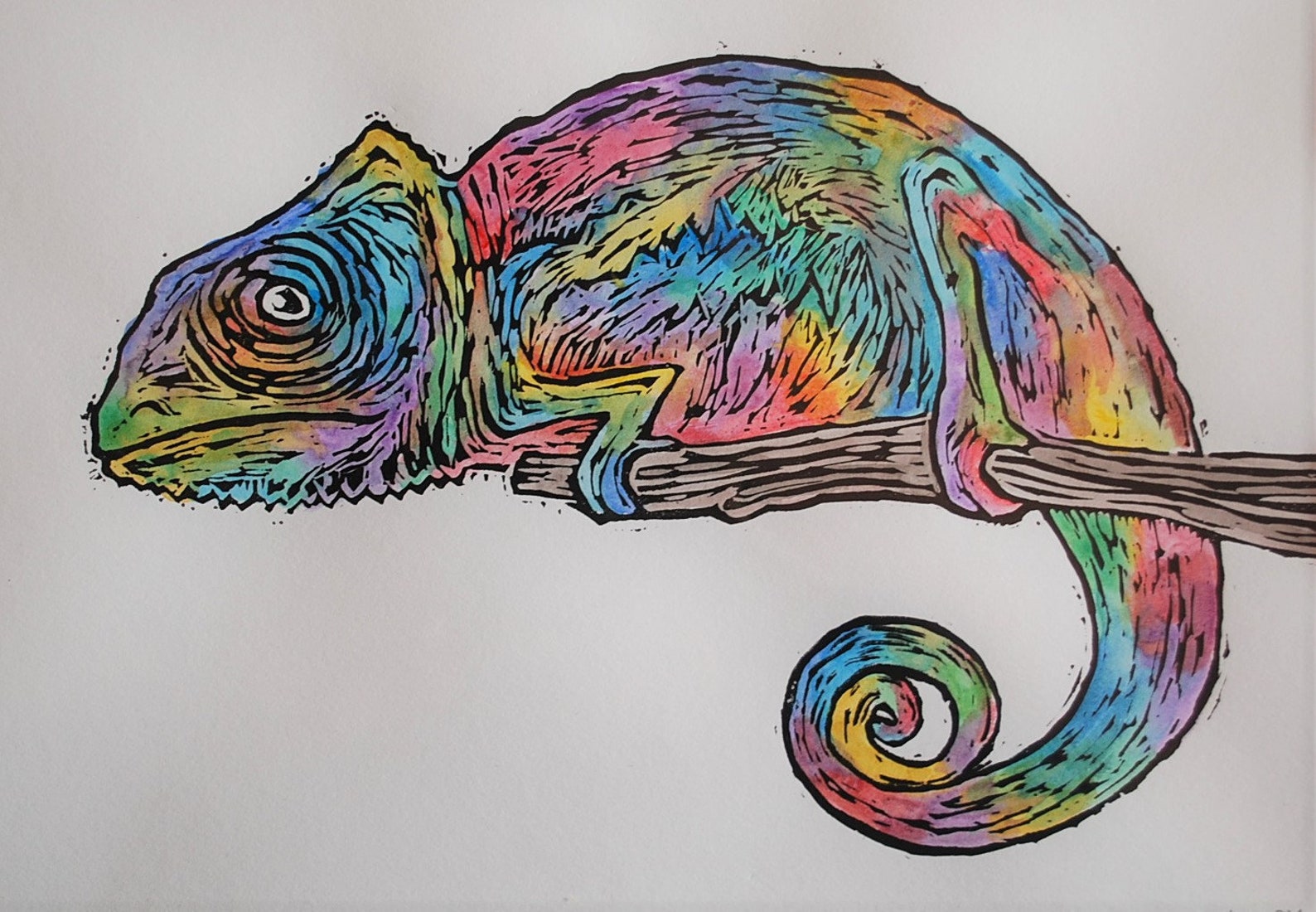 Chameleon Print// Coloured//watercolour Wash// Original// Birthday Gift ...