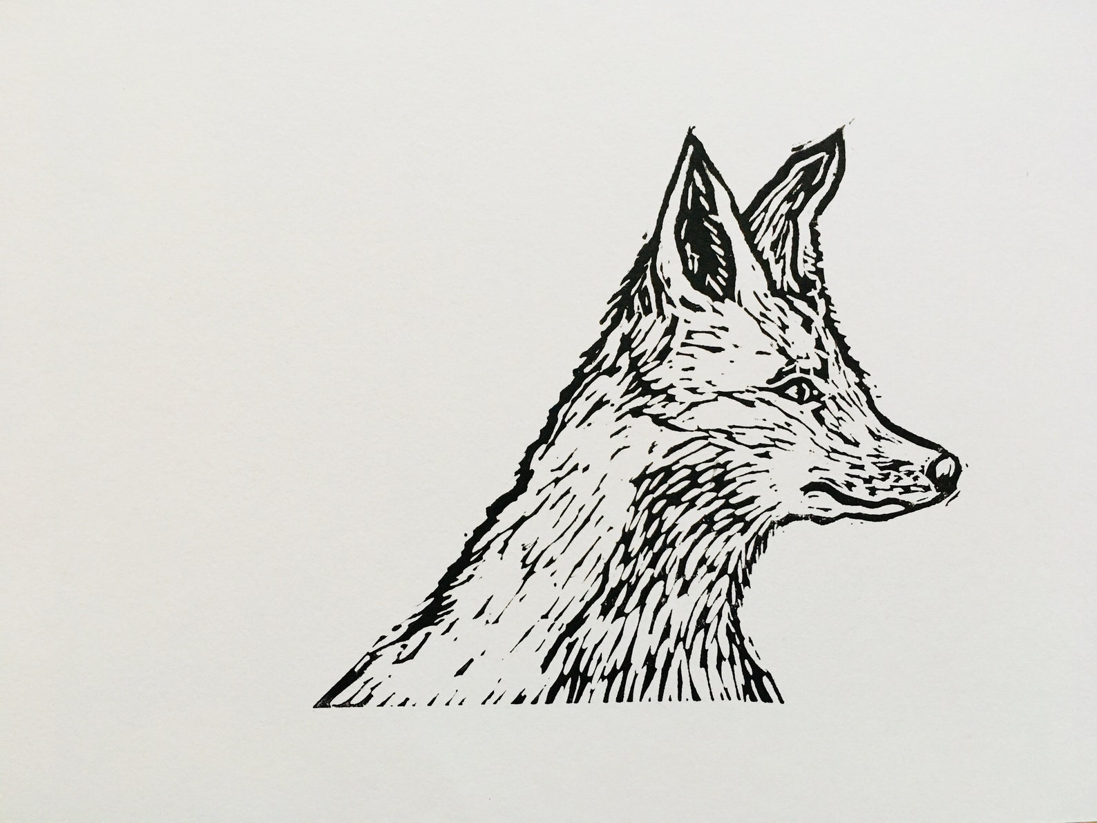 Fox Print// Lino Cut//black Ink//watercolour Tinted// - Etsy