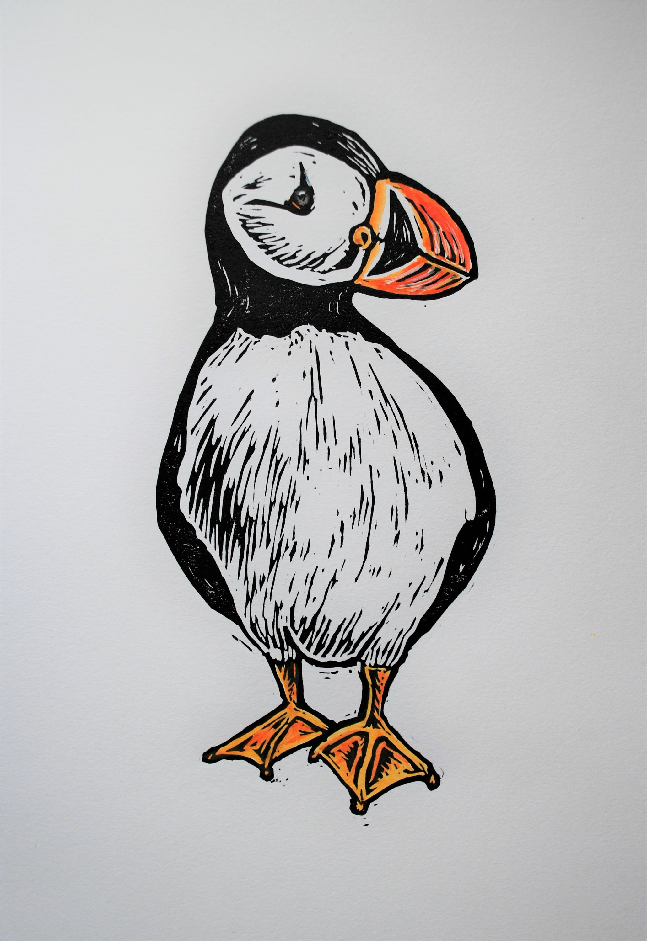 Puffin Print//Lino Print// Black and White// Original// Birthday Gift ...